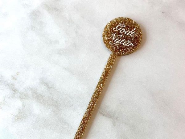 Guld drinks pind m. glimmer "Godt Nytår" - Party In A Box - Party