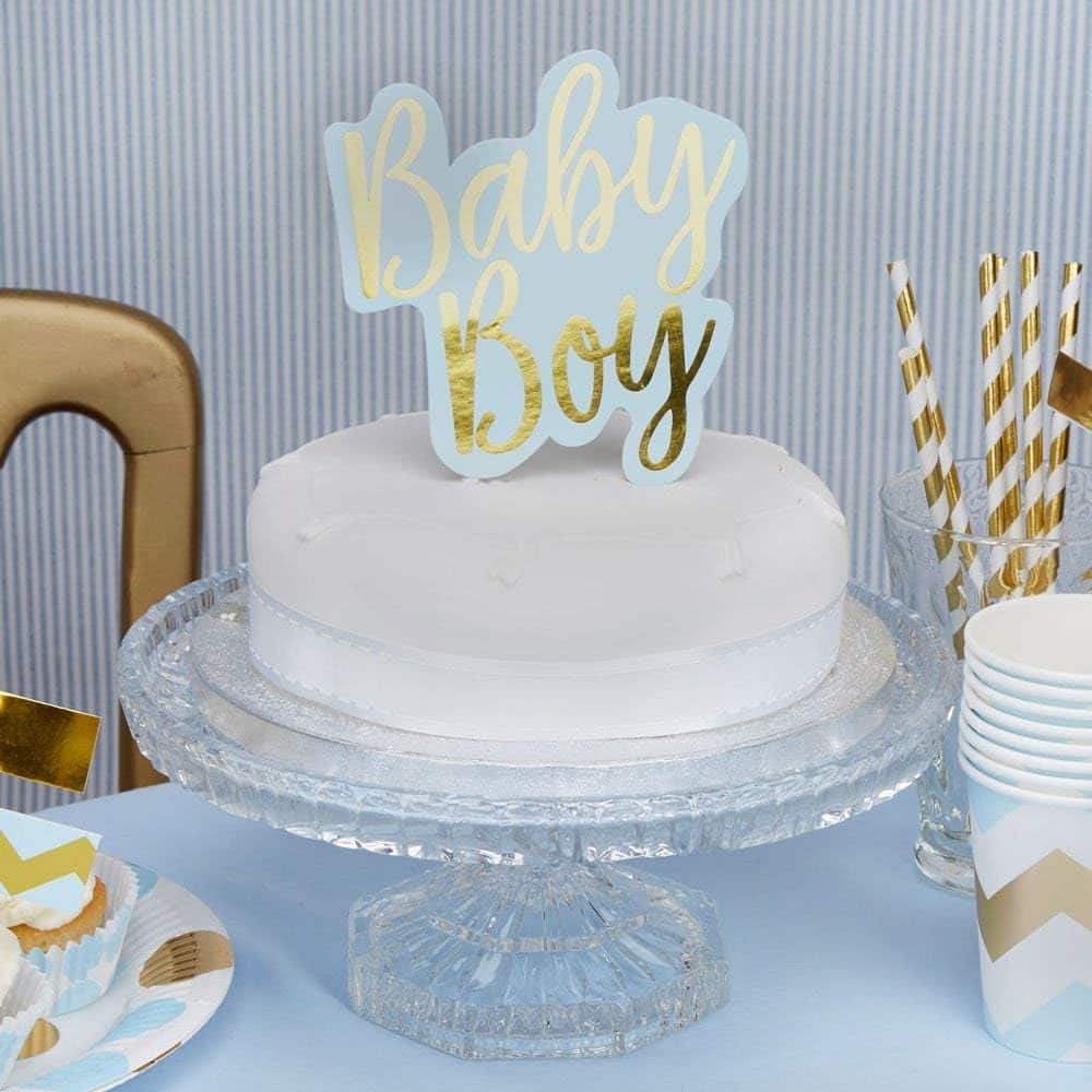 Lyseblå "Baby Boy" kage pynt - Party In A Box - Party