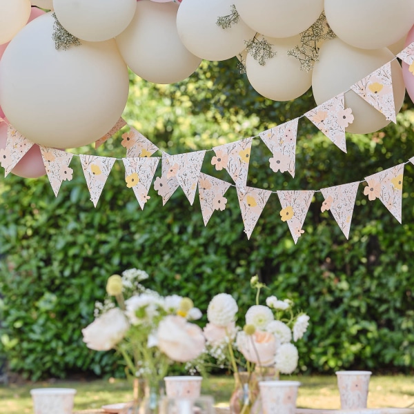 Rosa vimpel banner med blomster - Party In A Box - Party